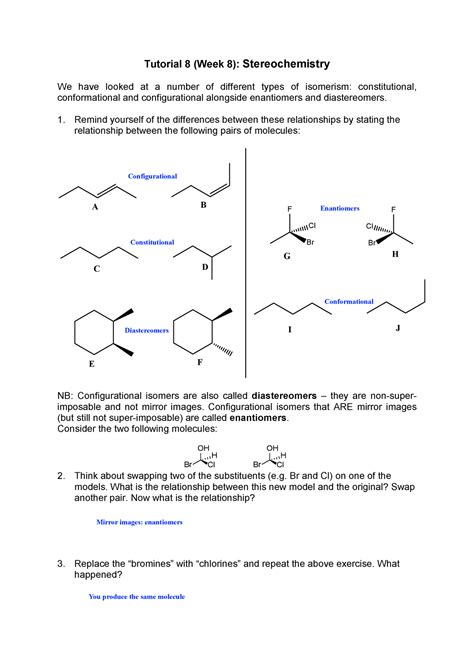 Tutorial 08 Tutorial 8 Week 8 Stereochemistry We Have Looked At A Number Of Different Types