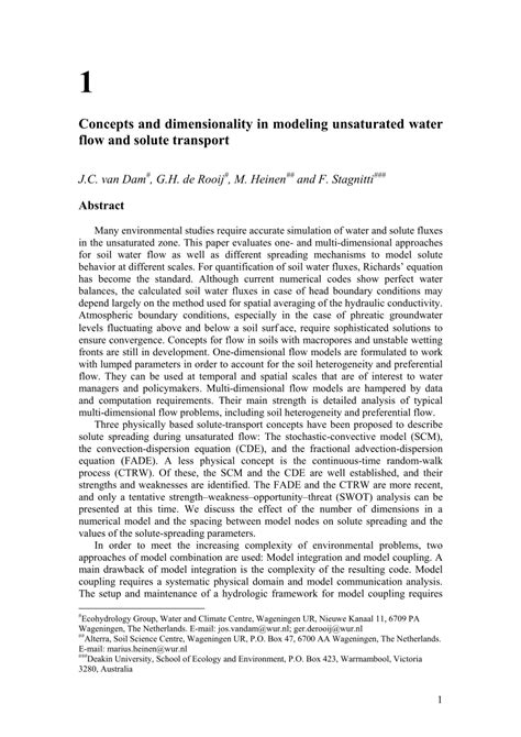 Pdf Concepts And Dimensionality In Modeling Unsaturated Water Flow