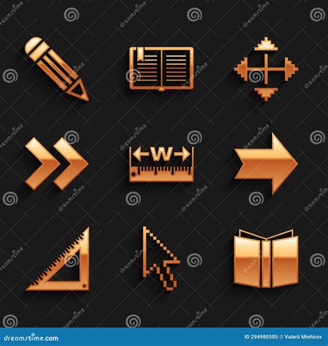 Set Measuring Height And Length Pixel Arrow Cursor Open Book Arrow
