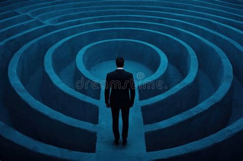 A Solitary Figure Navigating A Complex Maze Symbolizing Lifes Challenges And Choices Stock
