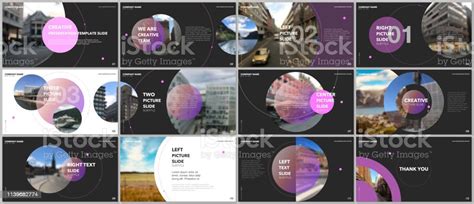 최소한의 프리 젠 테이 션 디자인 검은 배경에 원 요소가 있는 포트폴리오 벡터 템플릿입니다 프리 젠 테이 션 슬라이드 전단지