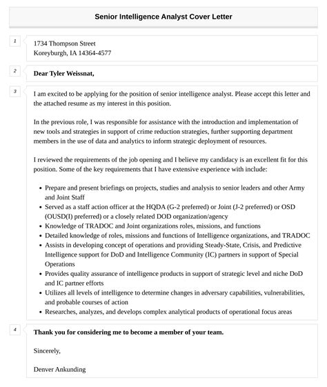 Senior Intelligence Analyst Cover Letter Velvet Jobs