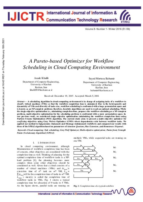 pdf a pareto based optimizer for workflow scheduling in cloud