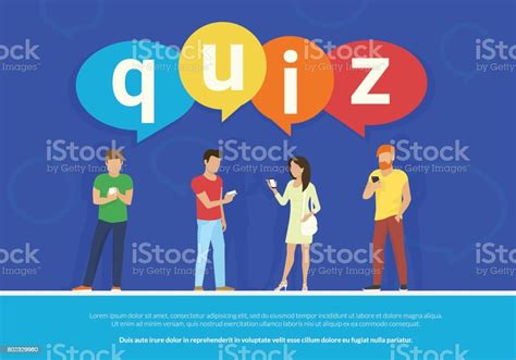 젊은 사람들이 모바일 스마트폰을 사용 하 여 평면 개념 벡터 일러스트 레이 션 퀴즈 개념에 대한 스톡 벡터 아트 및 기타 이미지 개념 개념 기호 경기 스포츠 Istock
