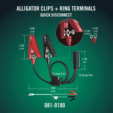 Alligator Clip And Ring Terminal Combo With Quick Disconnect Battery