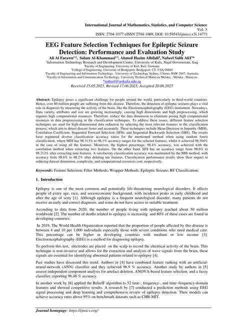 Pdf Eeg Feature Selection Techniques For Epileptic Seizure Detection Performance And