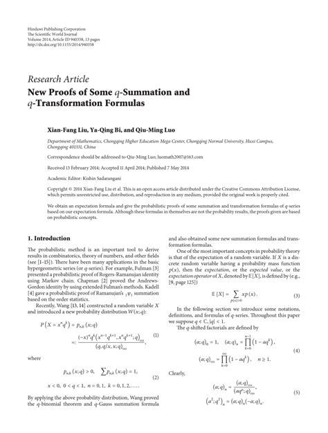 Pdf New Proofs Of Some Summation And Transformation Formulas