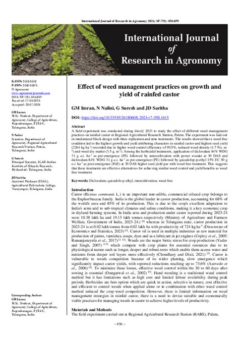 (PDF) Effect of weed management practices on growth and yield of rainfed castor