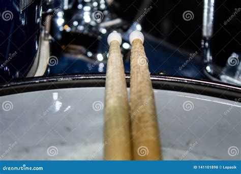 Drumsticks Lie On The Drum Set Recording Studio Pause At The Concert Stock Photo Image Of