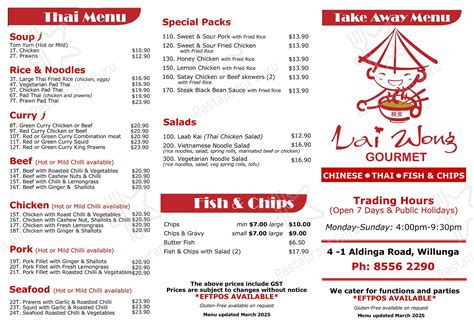 Menu At Lai Wong Gourmet Fast Food Willunga