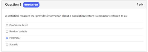Solved A Statistical Measure That Provides Information About