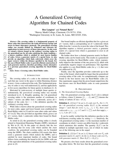 PDF A Generalized Covering Algorithm For Chained Codes