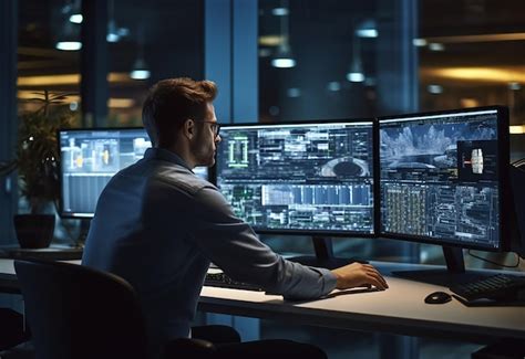 Photo Portrait Of Software Developer Doing Working Programming Using Computer Premium Ai