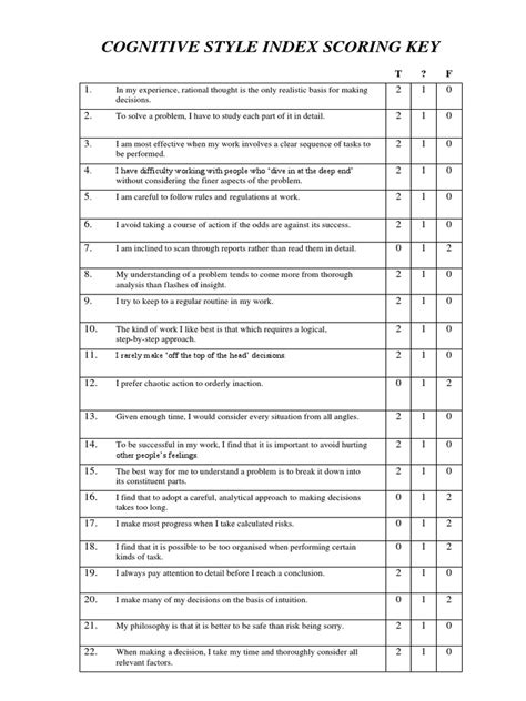 Csi Scoring Key Pdf Decision Making Academic Discipline Interactions