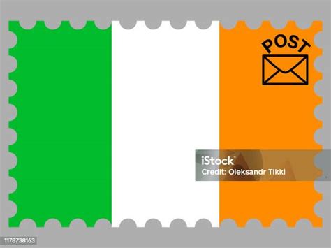 우표 안에 아일랜드 국기 배경에 격리됩니다 원래 색상과 비율 창의적 벡터 일러스트레이션 국가 집합 엽서 로고 문자 국가 관광명소에 대한 스톡 벡터 아트 및 기타 이미지