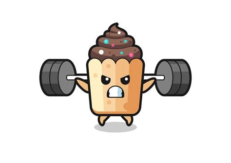 바벨 귀여운 디자인 컵케익 마스코트 만화 프리미엄 벡터