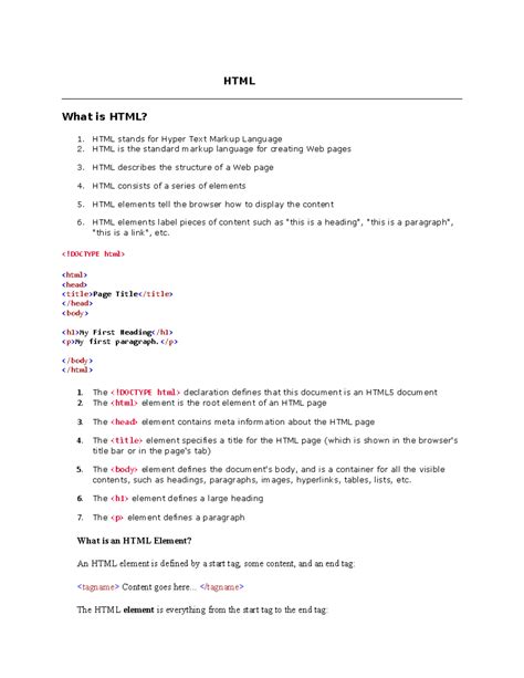 Html Html What Is Html Html Stands For Hyper Text Markup Language Html Is The Standard Markup