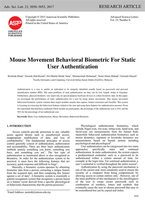 Pdf Mouse Movement Behavioral Biometric For Static User Authentication