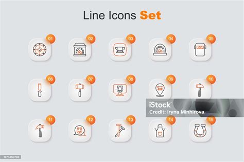 세트 라인 말굽 대장장이 앞치마 금속 손톱 망치 모루 도구 및 아이콘 벡터 강철에 대한 스톡 벡터 아트 및 기타 이미지 강철 개척시대의 서부 건설 산업 Istock