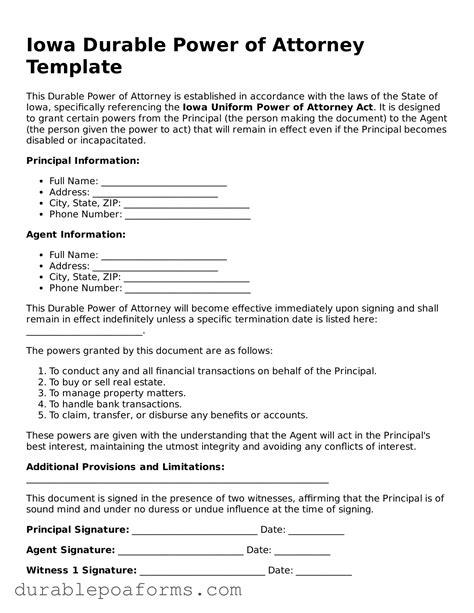 Printable Iowa Durable Power Of Attorney Form Durable Power Of Attorney