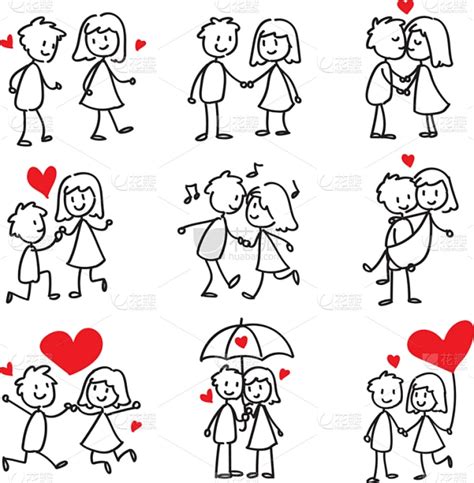 乱画 伴侣 简笔人物画 一见钟情 男孩 可爱的 男人 浪漫 庆祝 爱素材 花瓣网