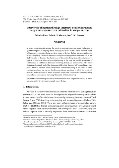 Pdf Interviewer Allocation Through Interviewreinterview Nested