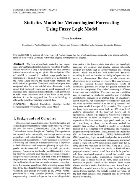 Pdf Statistics Model For Meteorological Forecasting Using Fuzzy Logic
