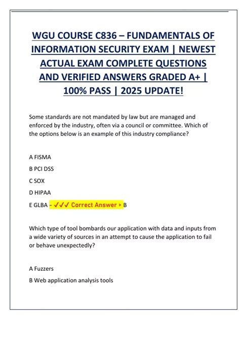 Wgu Course C836 Fundamentals Of Information Security Exam Newest