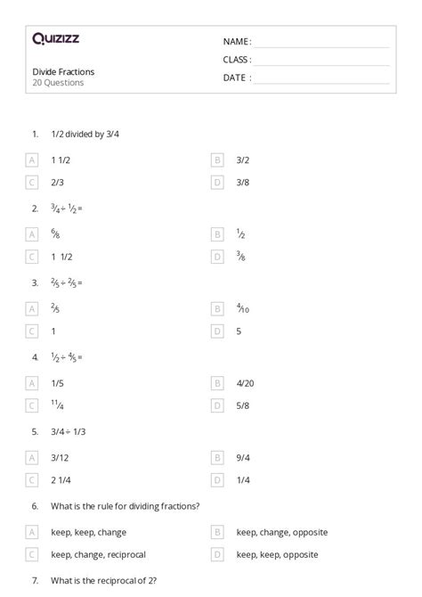 50 Dividing Fractions Worksheets On Quizizz Free And Printable
