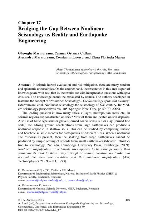 PDF Bridging The Gap Between Nonlinear Seismology As Reality And Earthquake Engineering