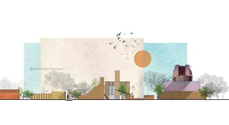Elevation Of Astronomical Observatory Architecture Drawing