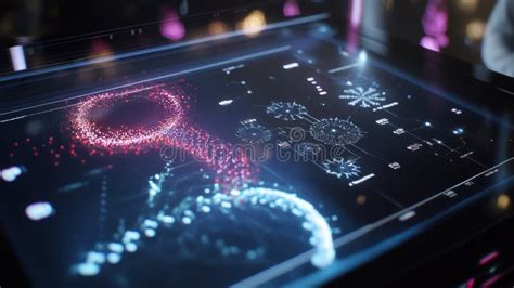 futuristic interactive touchscreen displaying complex data analysis and