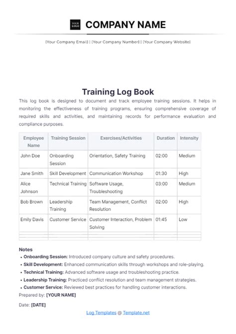 Free Training Log Book Template To Edit Online