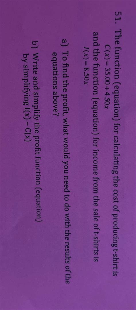 Solved 51 The Function Equation For Calculating The Cost Of