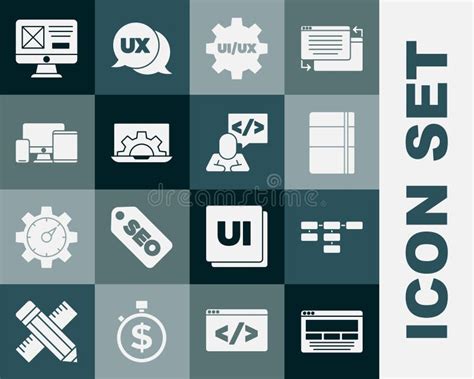 Set UI Or UX Design Site Map Sketchbook Album Web Development Monitor Mobile Tablet And