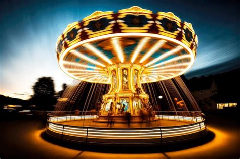Premium Ai Image Illuminated Rotating Carousel In Evening Amusement Park Created With