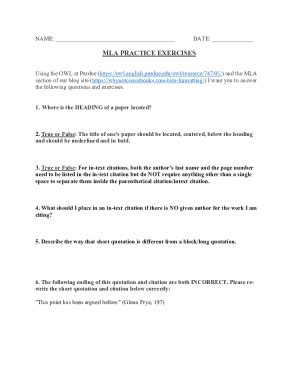 Fillable Online Mla Practice Exercises Pdf Fax Email Print PdfFiller