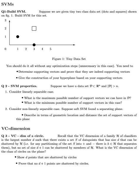 Solved Svms Suppose We Are Given Tiny Two Class Data Set