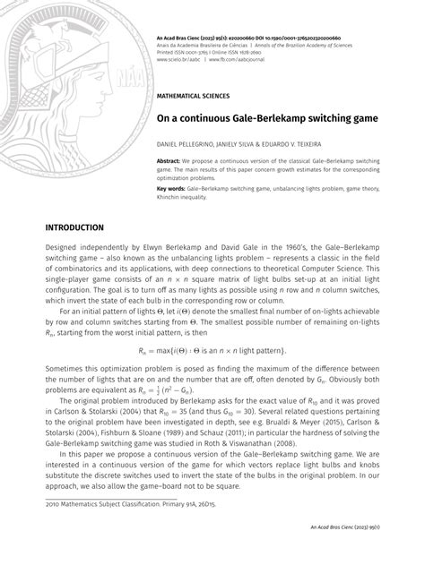 Pdf On A Continuous Gale Berlekamp Switching Game