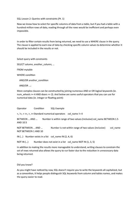 Sql Lesson 2 Basic Structure Of Sql Queries Sql Lesson 2 Queries