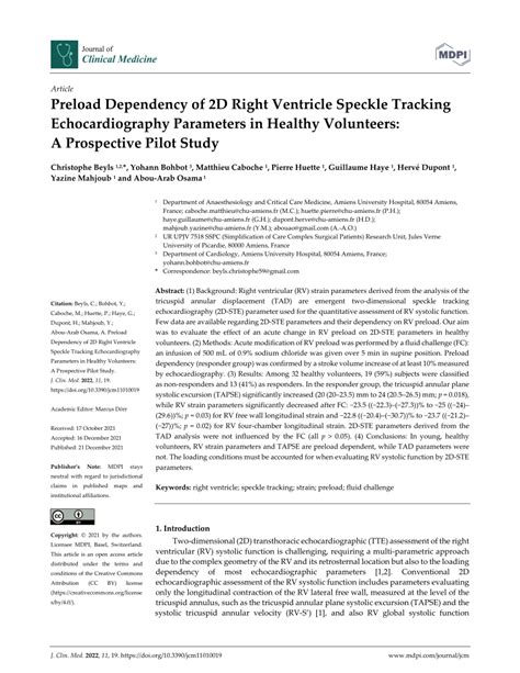 Pdf Preload Dependency Of 2d Right Ventricle Speckle Tracking Echocardiography Parameters In