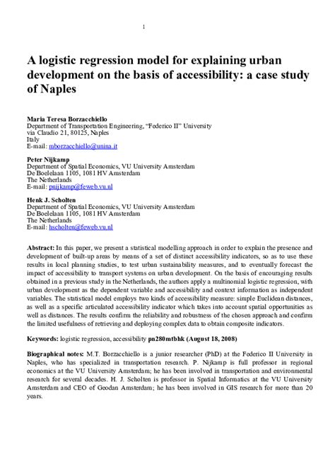 Pdf A Logistic Regression Model For Explaining Urban Development On