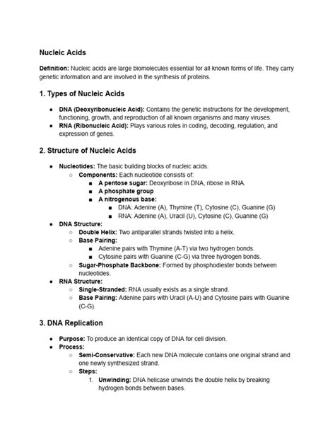 Nucleic Acids Notes Summary Pdf