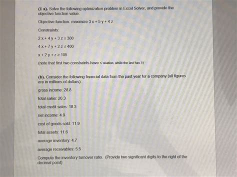 Solved I A Solve The Following Optimization Problem In