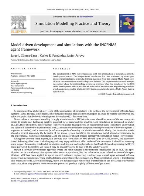 Pdf Model Driven Development And Simulations With The Ingenias Agent