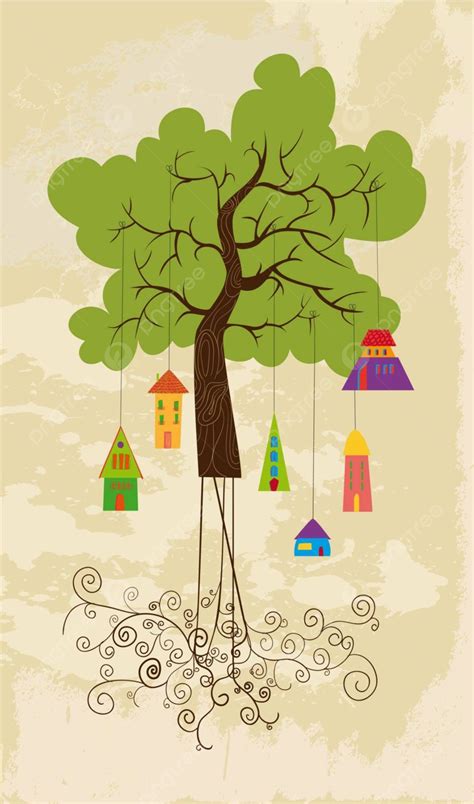 Cute Colorful Tree Bird House Ethereal Stem Fantasy Vector Ethereal