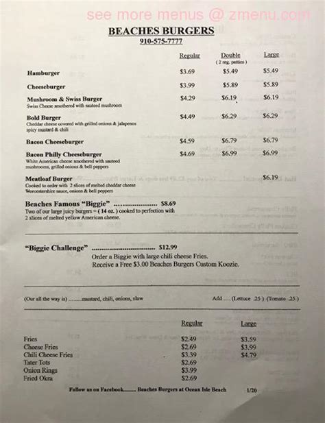 Online Menu Of Beaches Burgers Restaurant Ocean Isle Beach North