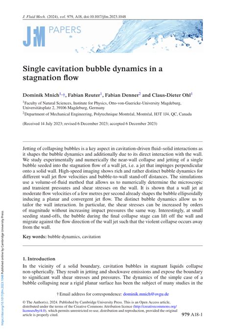 Pdf Single Cavitation Bubble Dynamics In A Stagnation Flow
