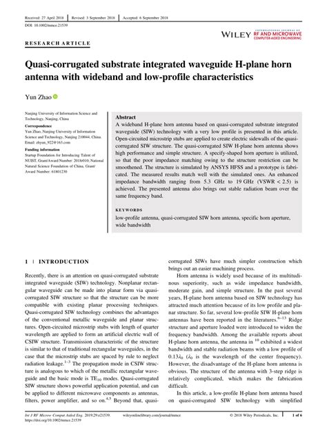 Quasi‐corrugated Substrate Integrated Waveguide H‐plane Horn Antenna With Wideband And Low