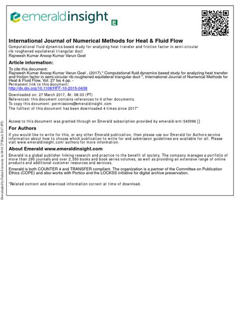 2017 International Journal Of Numerical Methods For Heat And Fluid Flow